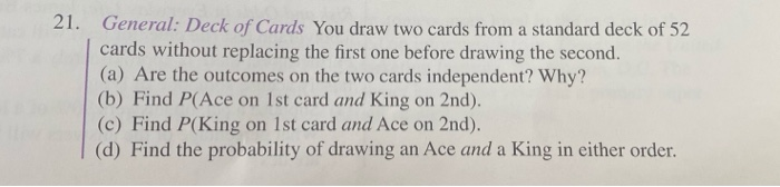 Solved 21. General: Deck of Cards You draw two cards from a | Chegg.com