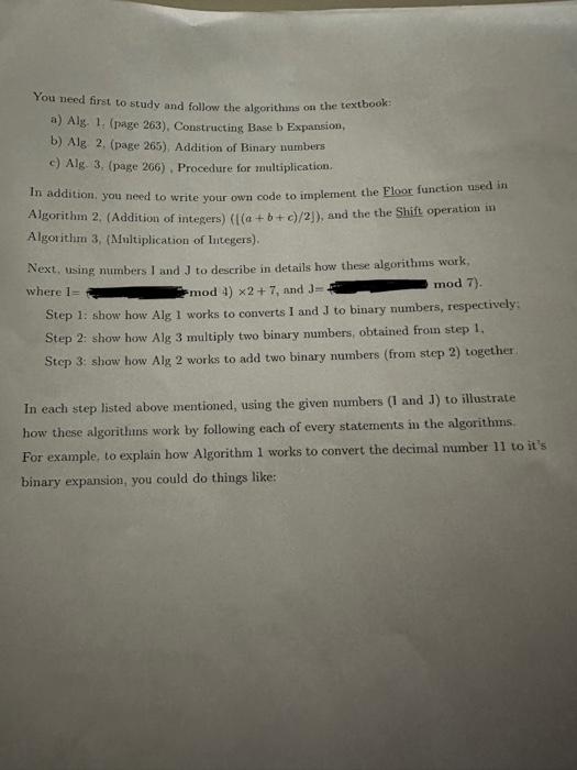 Solved for I= (862453 mod 4 ) *2 + 7for J= (862453 mod 7) | Chegg.com