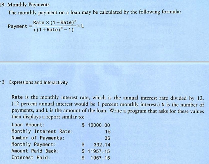 Solved 19. Monthly Payments The monthly payment on a loan | Chegg.com