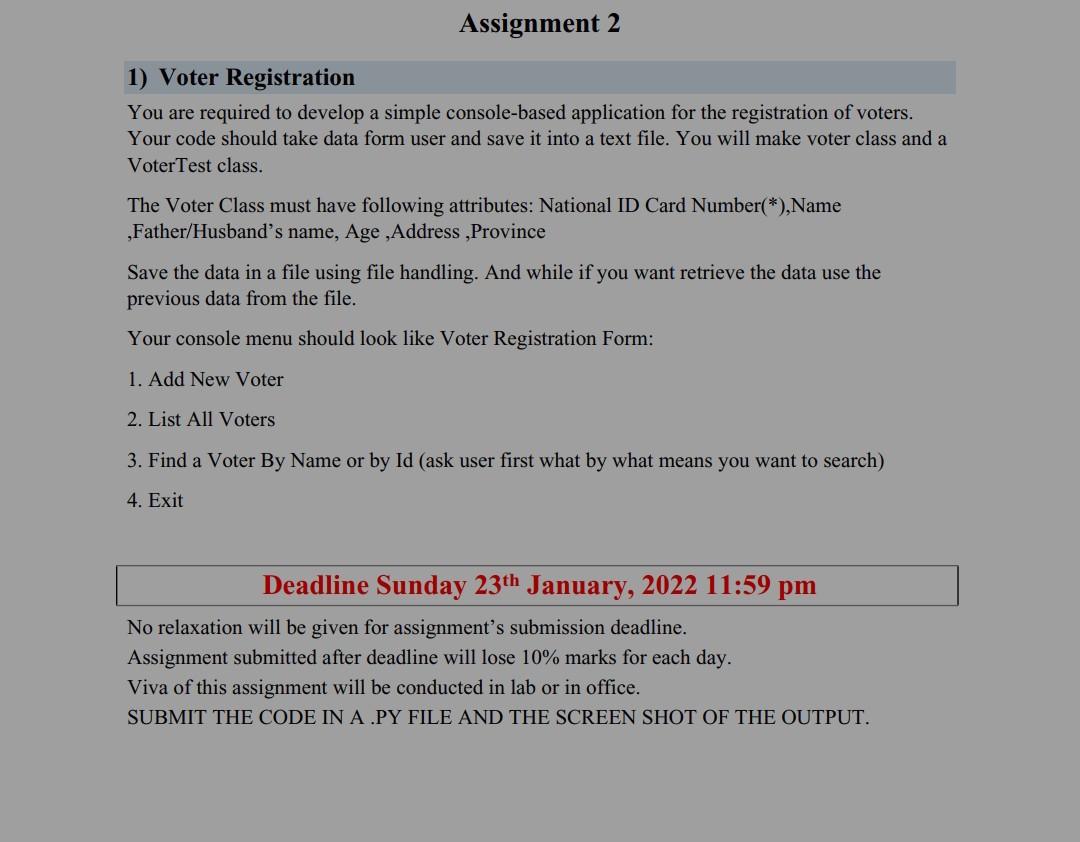 Solved Assignment 2 1) Voter Registration You are required | Chegg.com