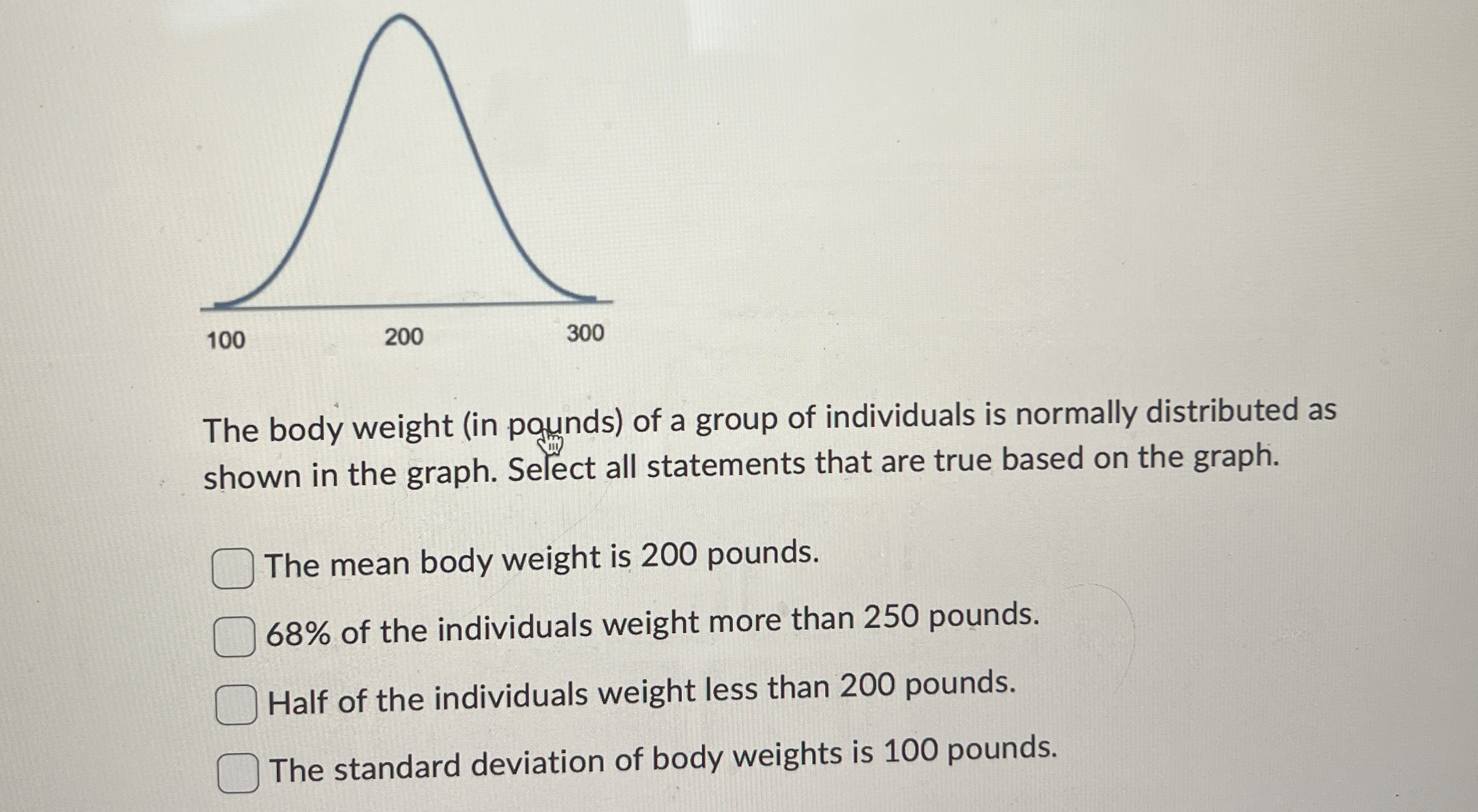 Solved The body weight (in pgunds) ﻿of a group of | Chegg.com