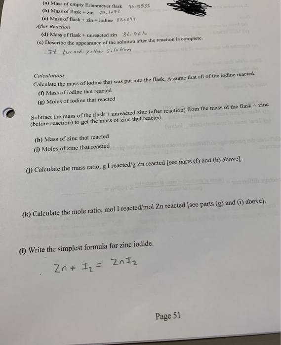Solved (a) Mass of empty Erlenmeyer flask 96-OSSS (b) Mass | Chegg.com