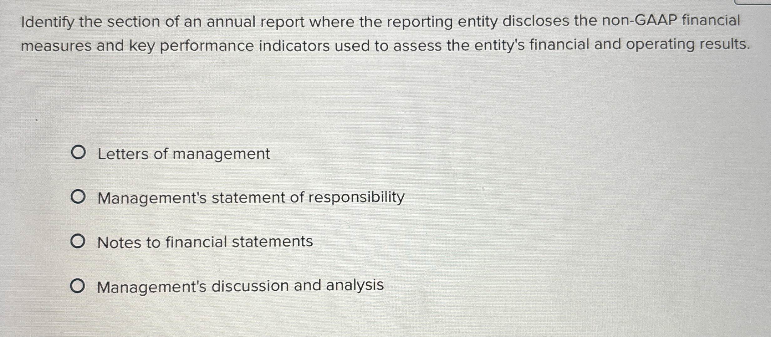 Solved Identify the section of an annual report where the | Chegg.com