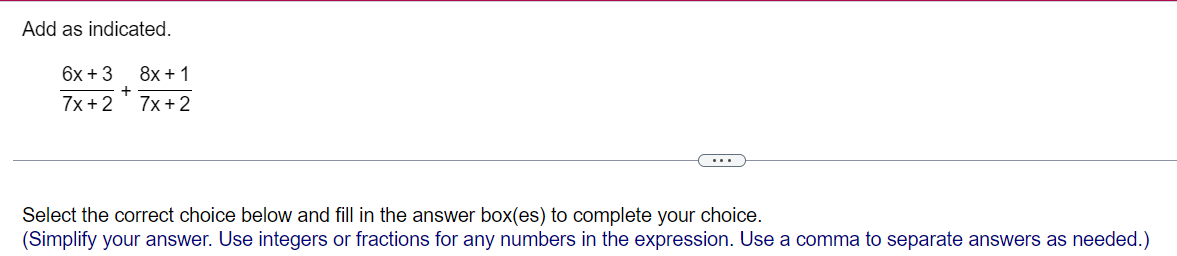 Solved Add as indicated.6x+37x+2+8x+17x+2Select the correct | Chegg.com