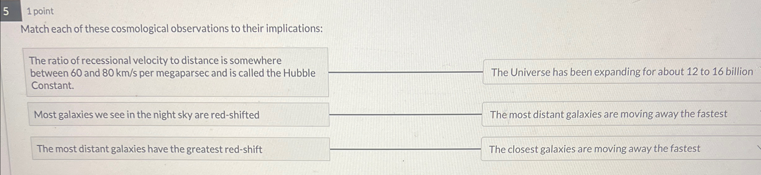Solved 51 ﻿pointMatch each of these cosmological | Chegg.com