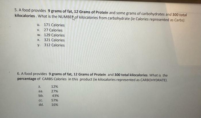 Solved Calorie counting: Data calculation. 1 A food provides | Chegg.com