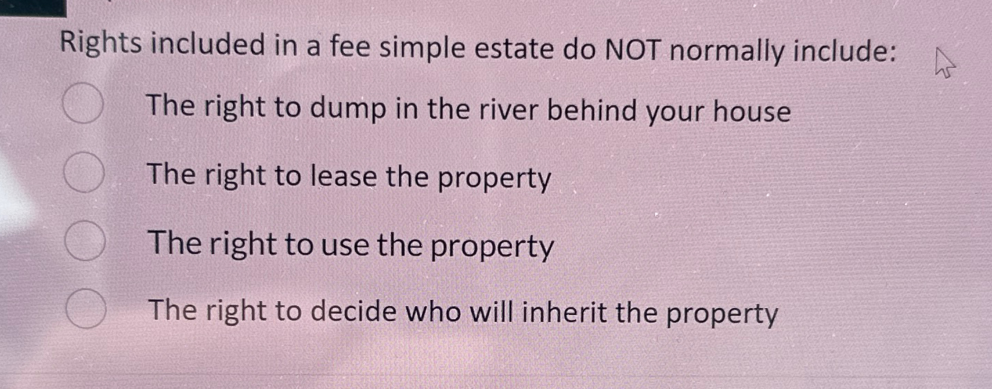 Solved Rights included in a fee simple estate do NOT | Chegg.com