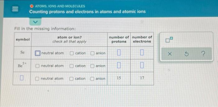 Solved O ATOMS, IONS AND MOLECULES Counting protons and | Chegg.com