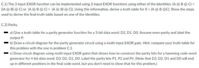 Solved C.1) The 3 input EXOR function can be implemented | Chegg.com