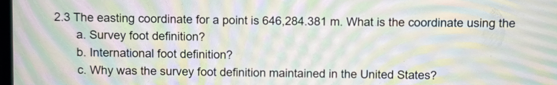 Solved 2.3 ﻿The easting coordinate for a point is | Chegg.com