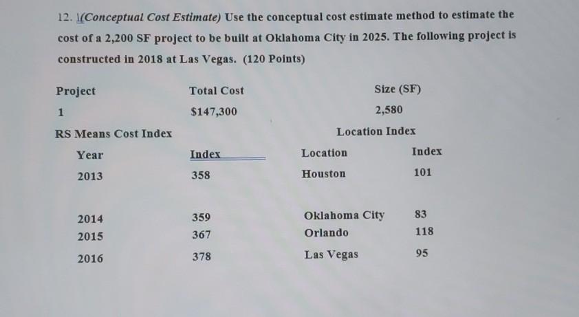 Solved 12. (Conceptual Cost Estimate) Use the conceptual | Chegg.com