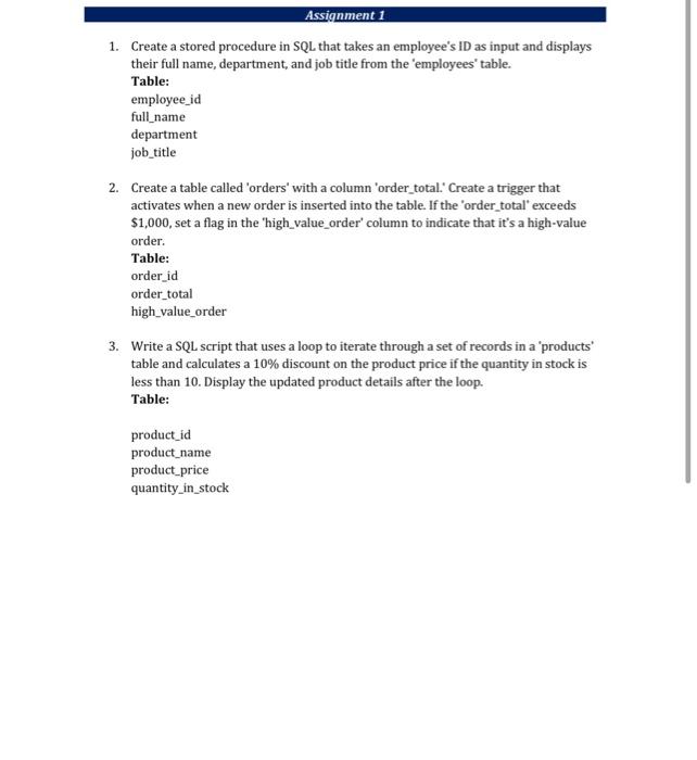 Solved 1. Create a stored procedure in SQL that takes an | Chegg.com