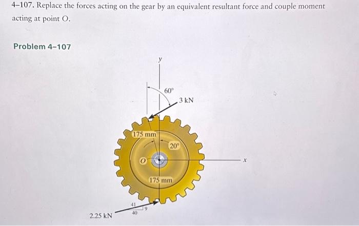 Solved 4-107. Replace the forces acting on the gear by an | Chegg.com