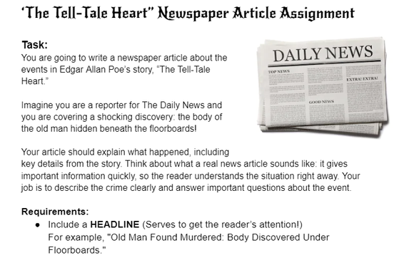 'The Tell-Tale Heart" Newspaper Article | Chegg.com
