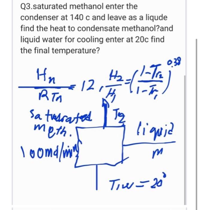 Solved Q3.saturated methanol enter the condenser at 140c and | Chegg.com