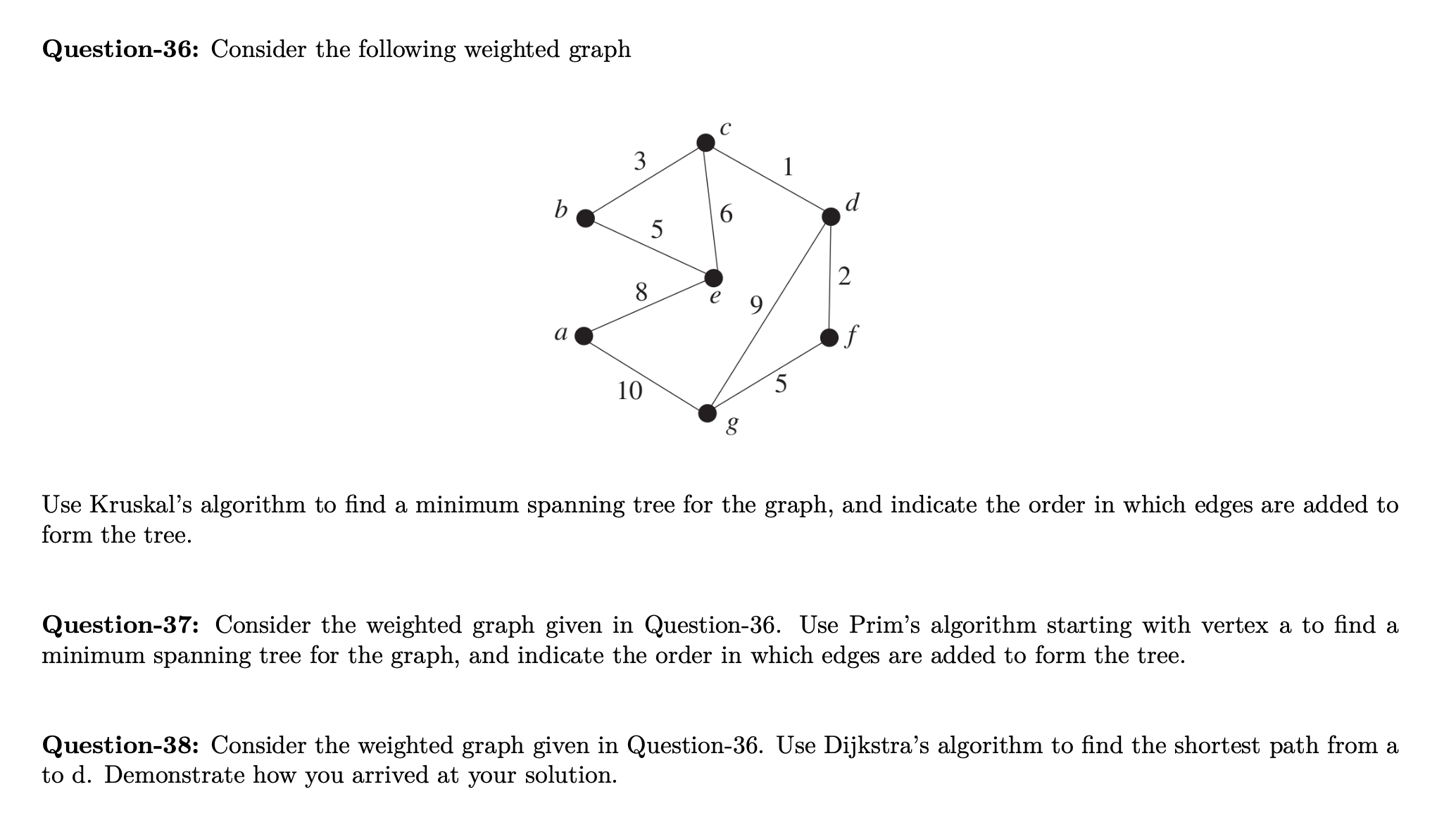 Solved Question-36: Consider the following weighted graph | Chegg.com