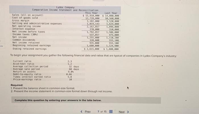 Solved Problem 16-16 (Algo) Common-Size Financial Statements | Chegg.com