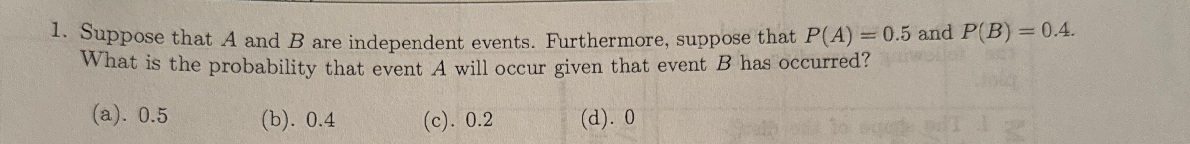 Solved Suppose that A and B ﻿are independent events. | Chegg.com