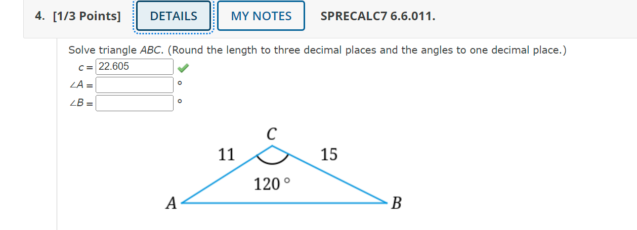 Solved Solve triangle ABC. (Round the length to three | Chegg.com