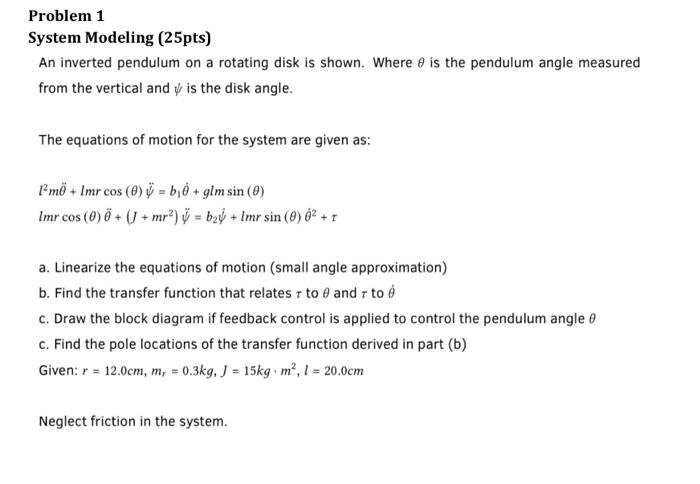 Solved Problem 1 System Modeling (25pts) An inverted | Chegg.com