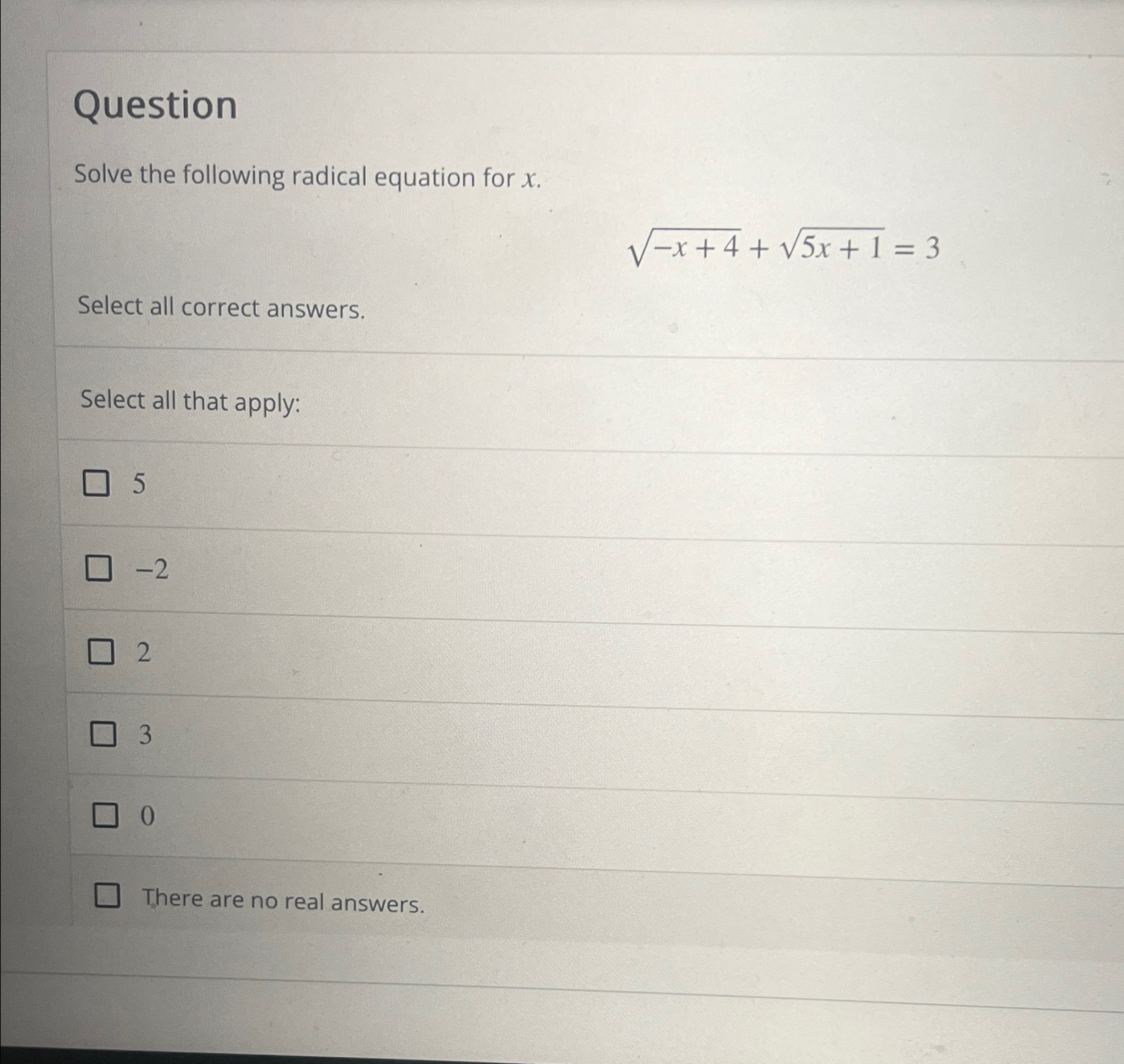 Solved QuestionSolve the following radical equation for | Chegg.com
