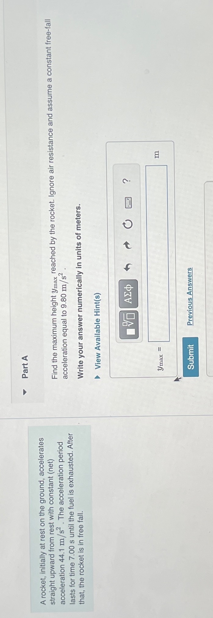 Solved A rocket, initially at rest on the ground, | Chegg.com