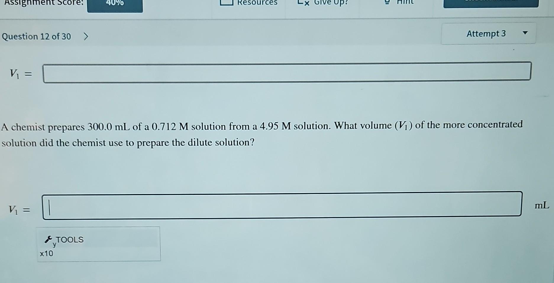 Solved Chemists often prepare dilute solutions by mixing a | Chegg.com