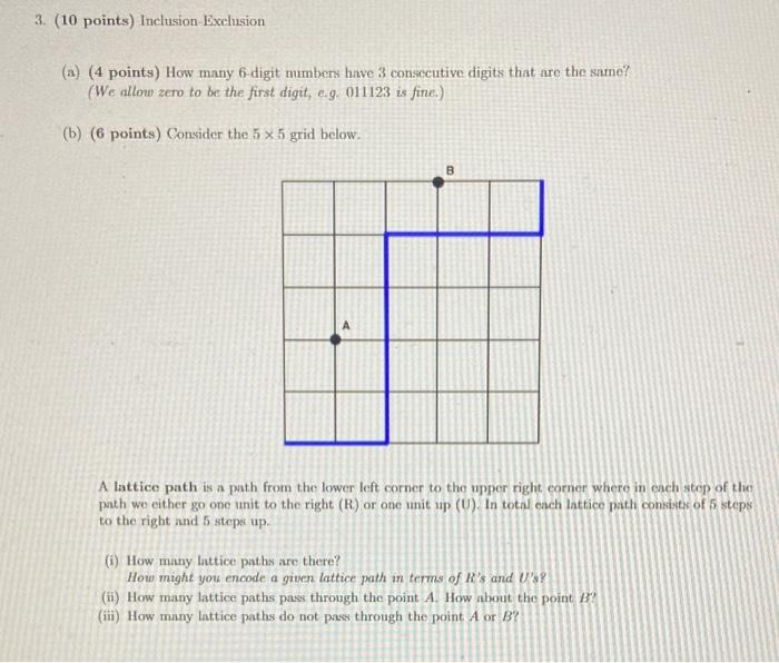 Solved 3. (10 points) Inclusion-Exclusion (a) (4 points) How | Chegg.com