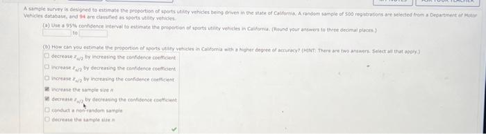 Solved Vehicles database, and 94 are clarived as sports | Chegg.com