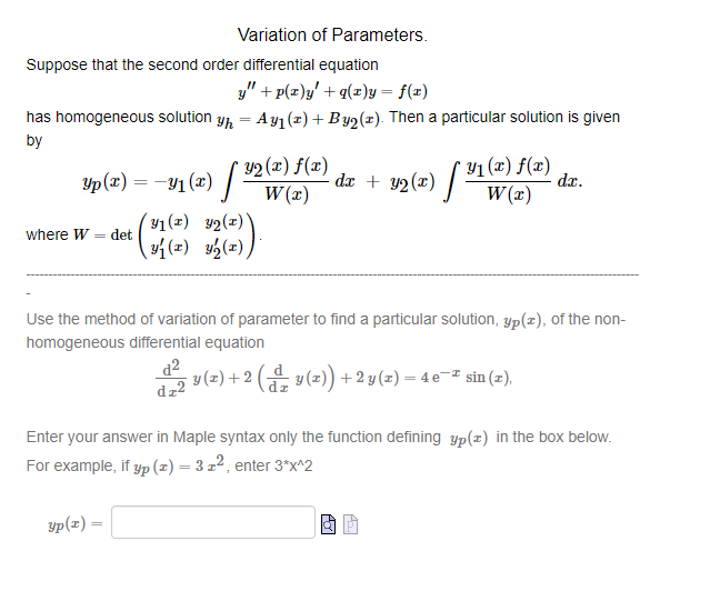 Solved Variation of Parameters.Suppose that the second order | Chegg.com