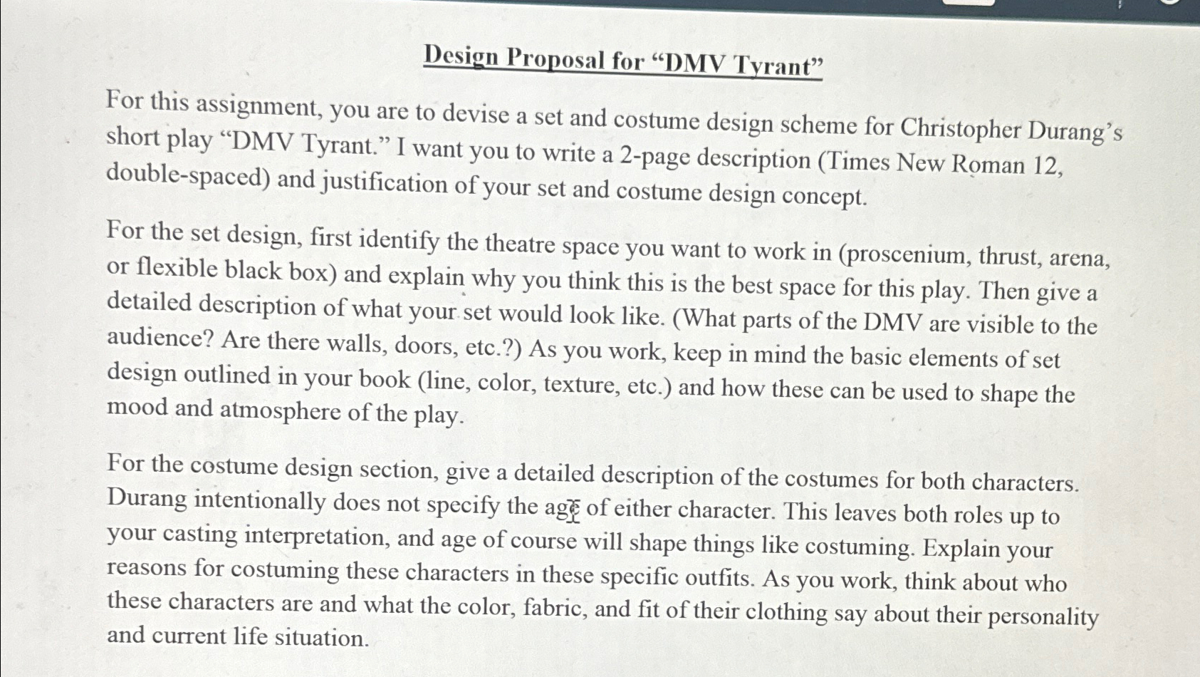 Solved Design Proposal for "DMV Tyrant"For this assignment, | Chegg.com
