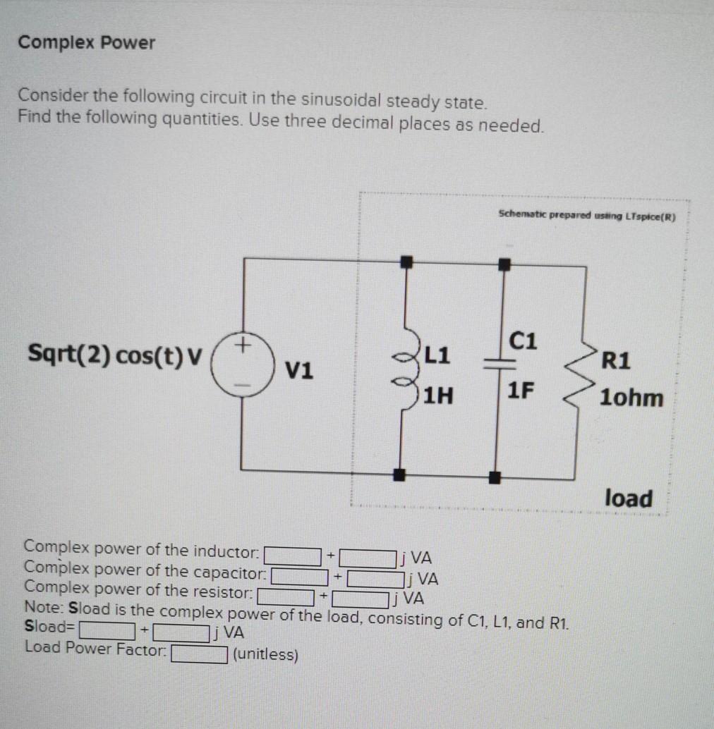Solved Complex Power Consider the following circuit in the | Chegg.com