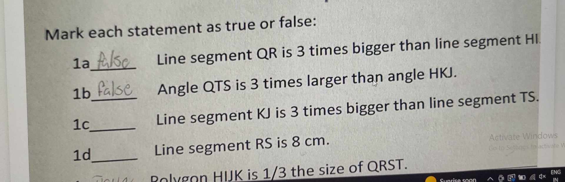 Solved Mark each statement as true or false:1aLine segment | Chegg.com