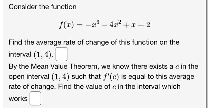 Solved Consider the function f(x) = 4 - 7x² on the interval | Chegg.com