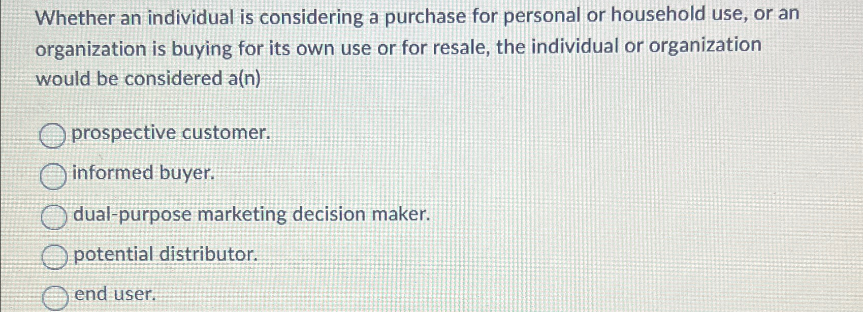 Solved Whether an individual is considering a purchase for | Chegg.com