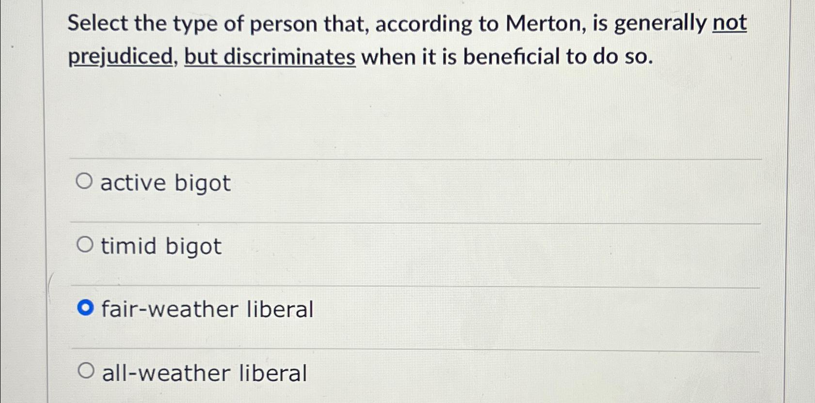 Solved Select the type of person that, according to Merton, | Chegg.com