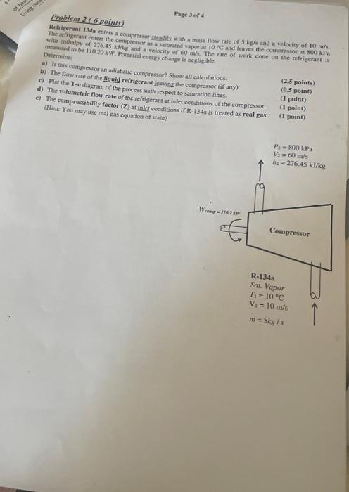 Solved Problem 2 (6 points) Page 3 of 4 Refrigerant 134 | Chegg.com