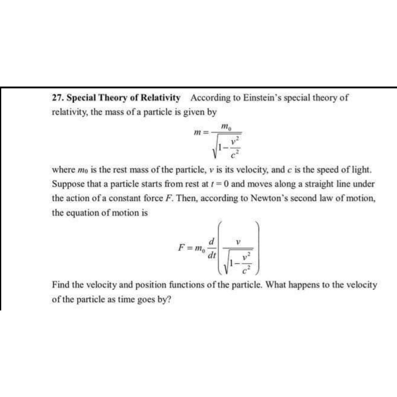 Solved Special Theory of Relativity According to Einstein's | Chegg.com