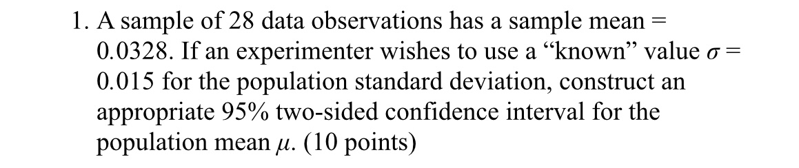 Solved A sample of 28 ﻿data observations has a sample mean | Chegg.com