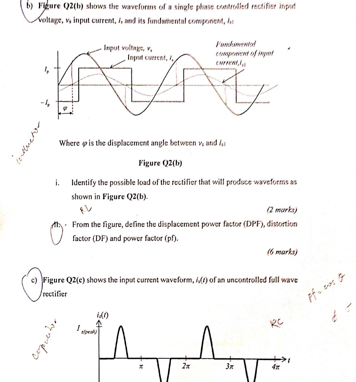 Solved b) ﻿Figure Q2(b) ﻿shows the waveforms of a single | Chegg.com