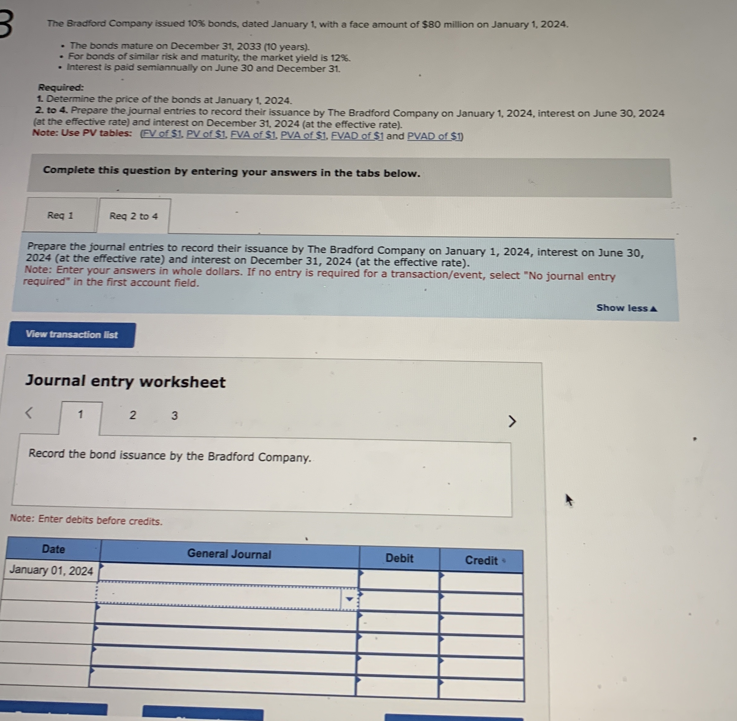 Solved The Bradford Company issued 10% ﻿bonds, dated January | Chegg.com