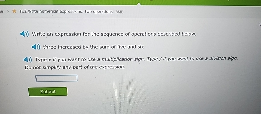 Solved H. 2 ﻿Write numerical expressions: two operations | Chegg.com