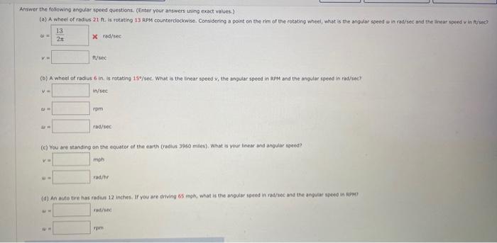Solved inswer the foliowing angular speed questions, (Enter | Chegg.com