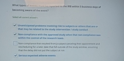 Solved What types of events mustibereported to the IRB | Chegg.com