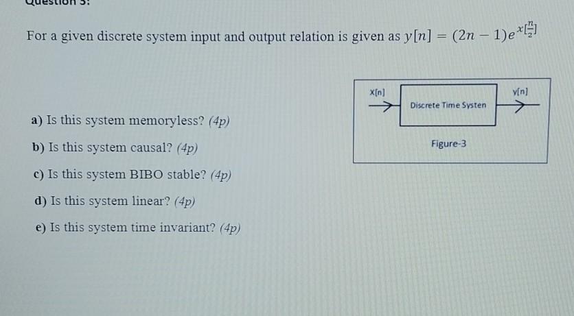 Solved For a given discrete system input and output relation | Chegg.com
