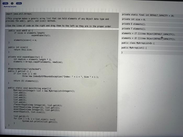 Solved This program makes a generic array list that can hold | Chegg.com
