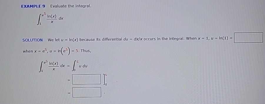Solved EXAMPLE 9 Evaluate the integral.∫1e5ln(x)xdxSOLUTION | Chegg.com Solved EXAMPLE 9 Evaluate the integral.∫1e5ln(x)xdxSOLUTION | Chegg.com