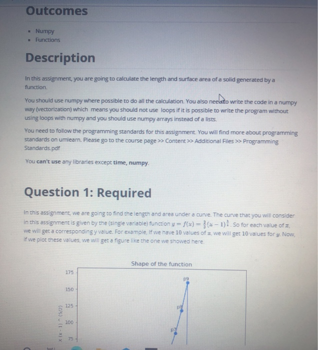 Solved Outcomes • Numpy • Functions Description In this | Chegg.com