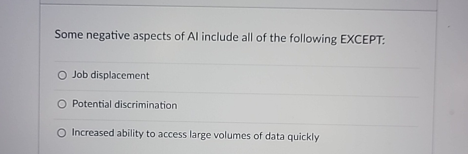 Solved Some negative aspects of Al include all of the | Chegg.com
