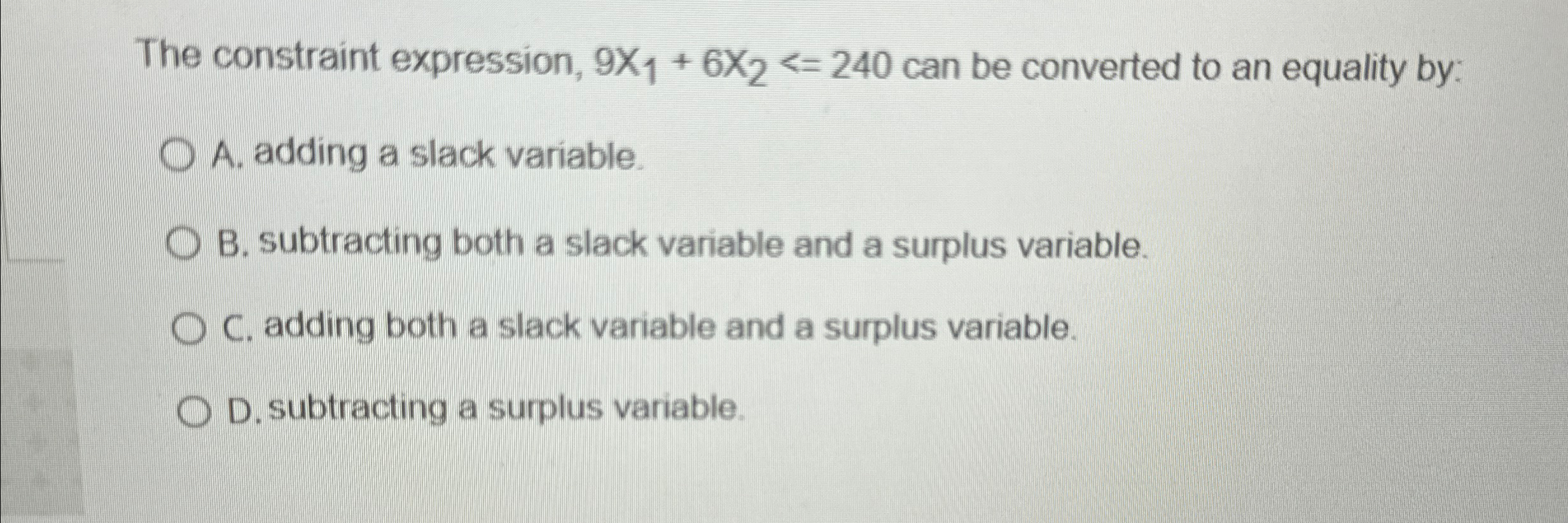 Solved The constraint expression, 9x1+6x2≤240 ﻿can be | Chegg.com